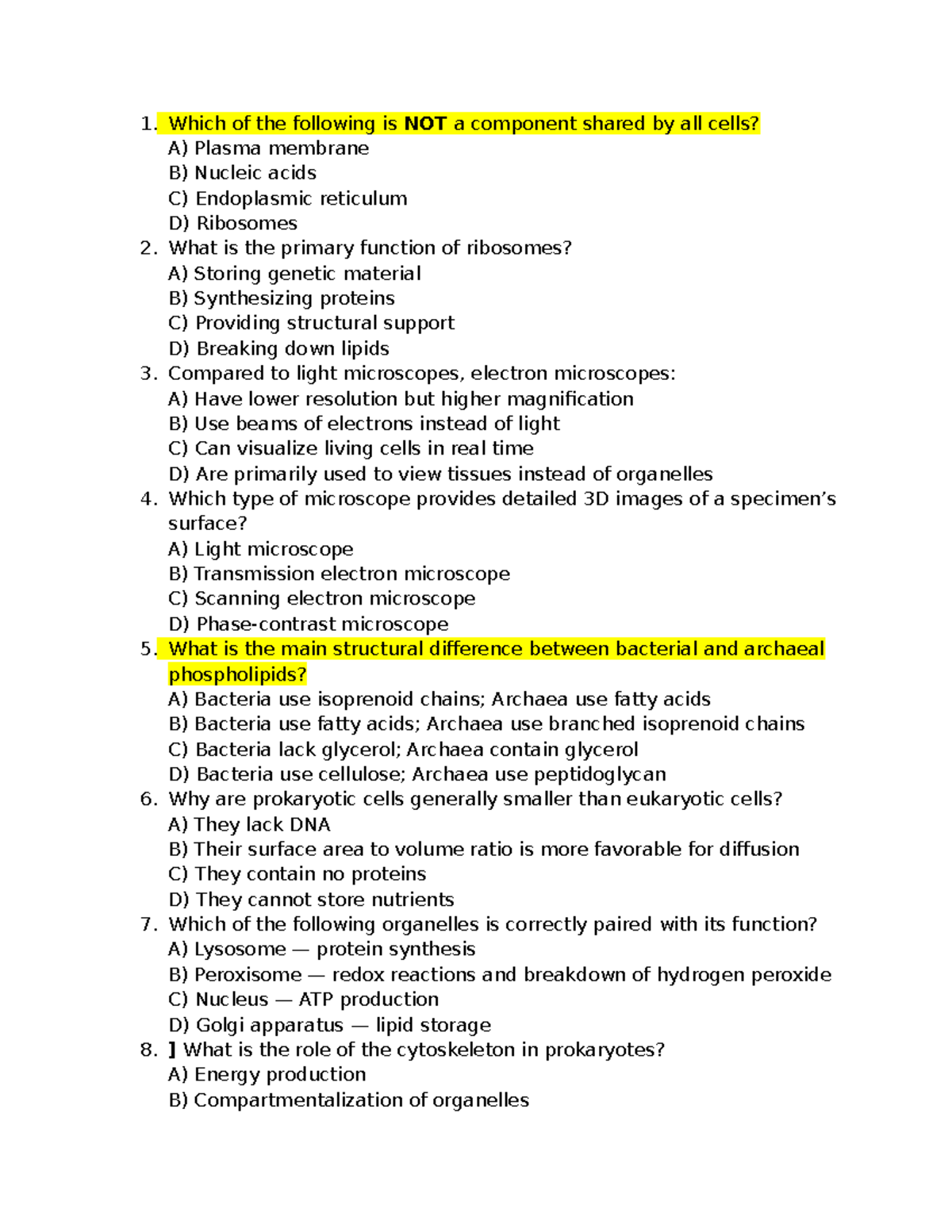 GB1 Mock Exam 2 AMed - Cell Biology Review Questions - Studocu