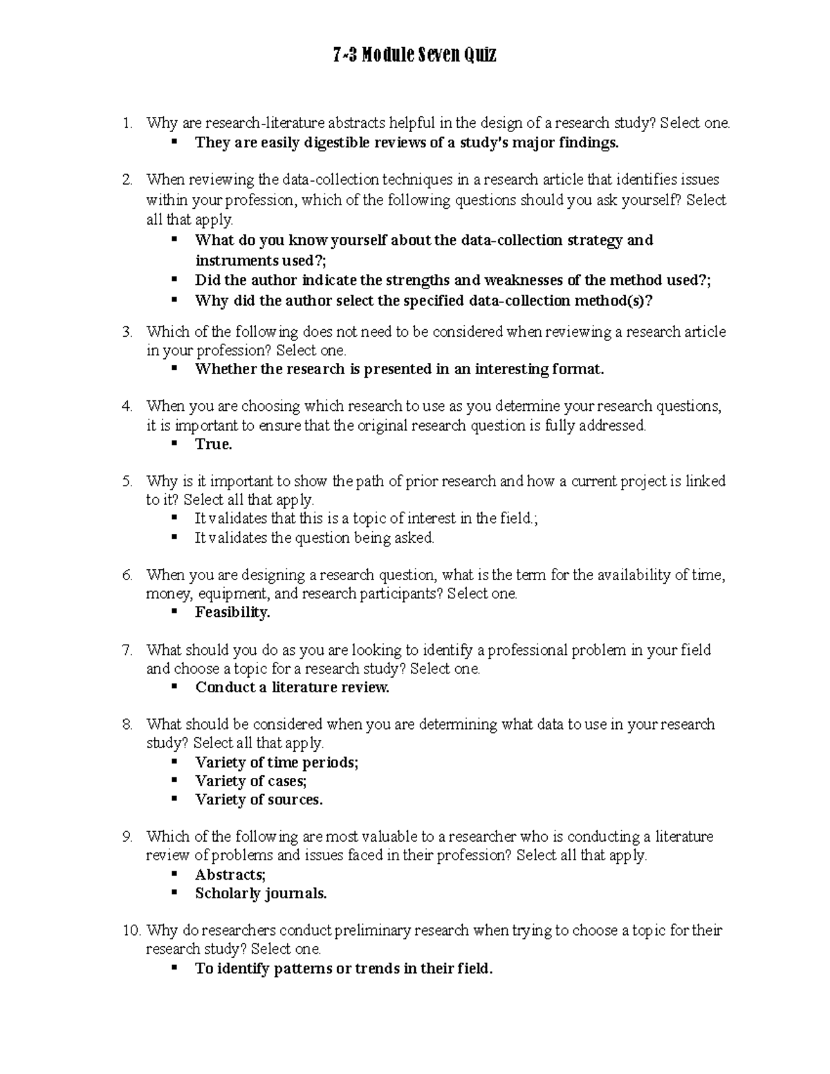 7-3 Module Seven Quiz: Research Design & Literature Review Insights ...