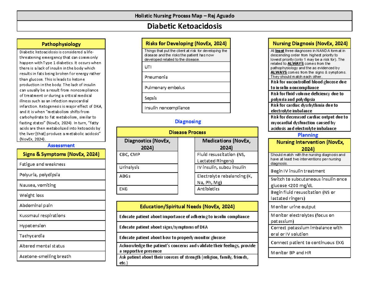 DKA Pathophysiology & Nursing Care Map - Holistic Nursing Process - Studocu