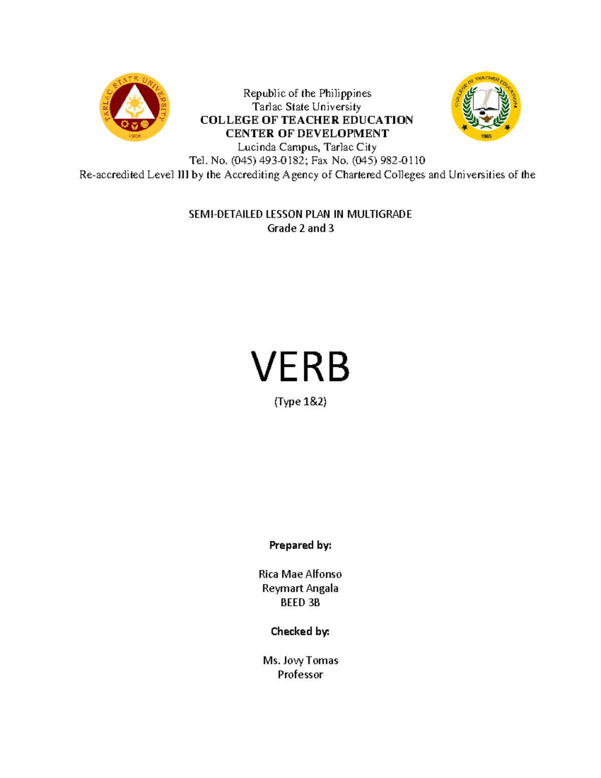 MG DLP - VERB (Final) - Semi-Detailed Lesson Plan for Grades 2-3 - Studocu