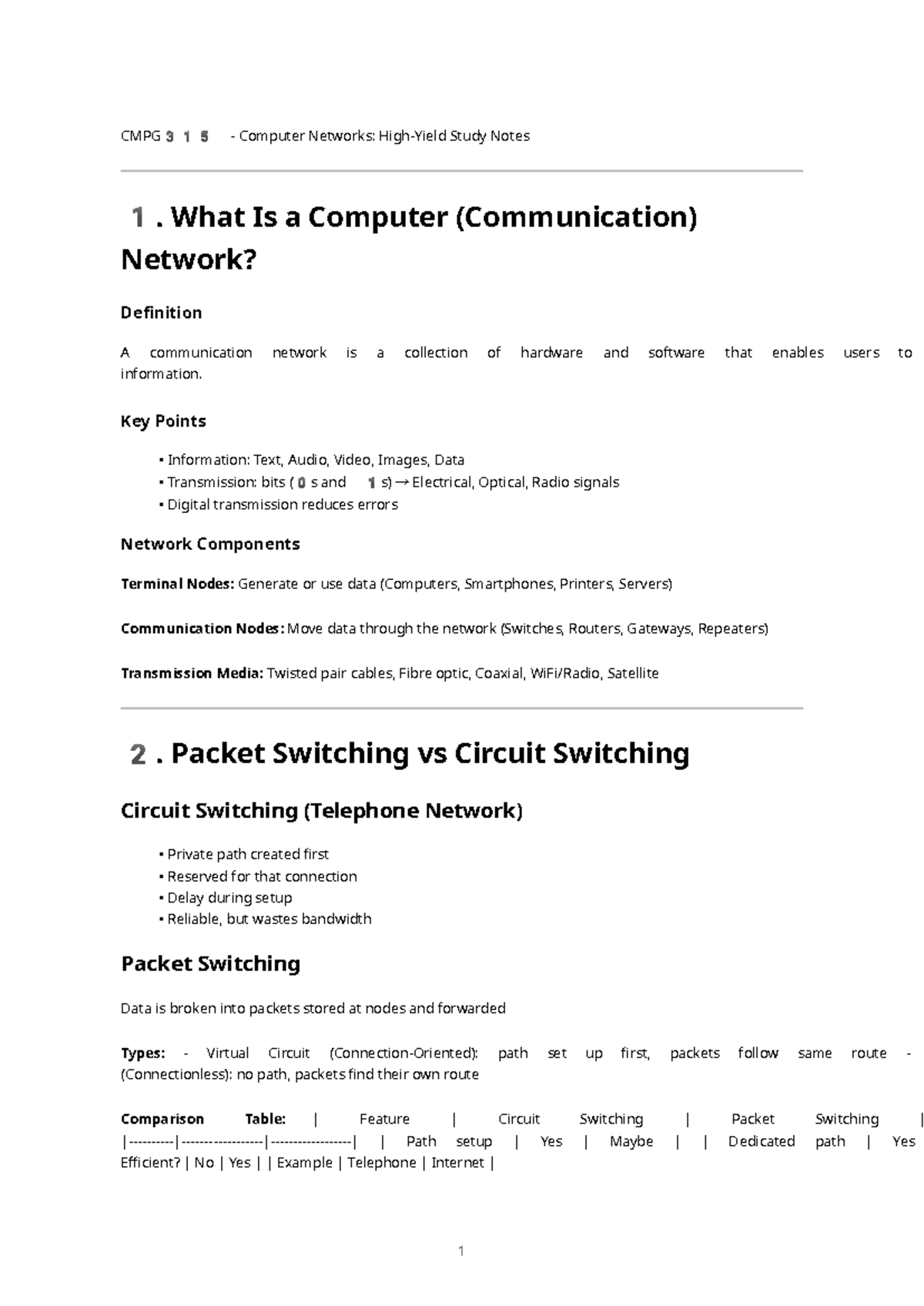 CMPG315 Computer Networks: Comprehensive Study Notes - Studocu
