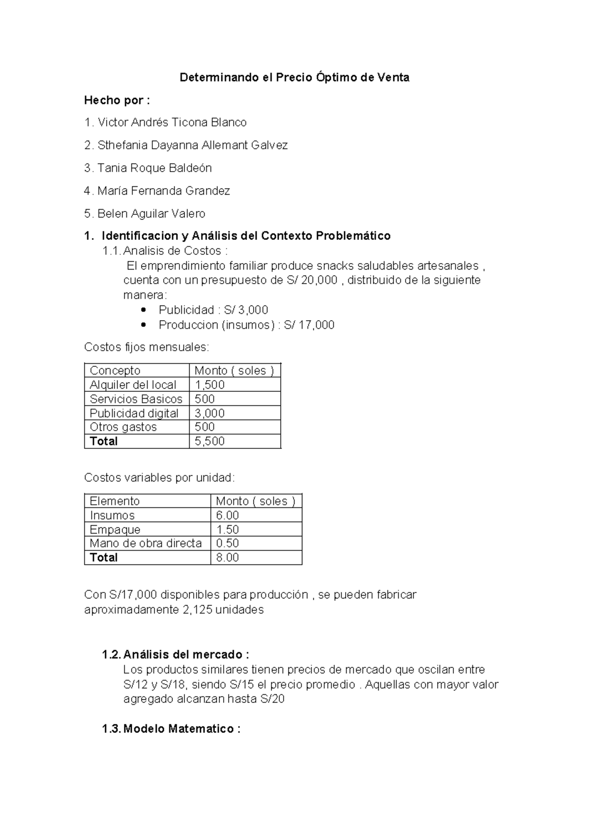 Determinación del Precio Óptimo de Venta en Emprendimiento Familiar ...