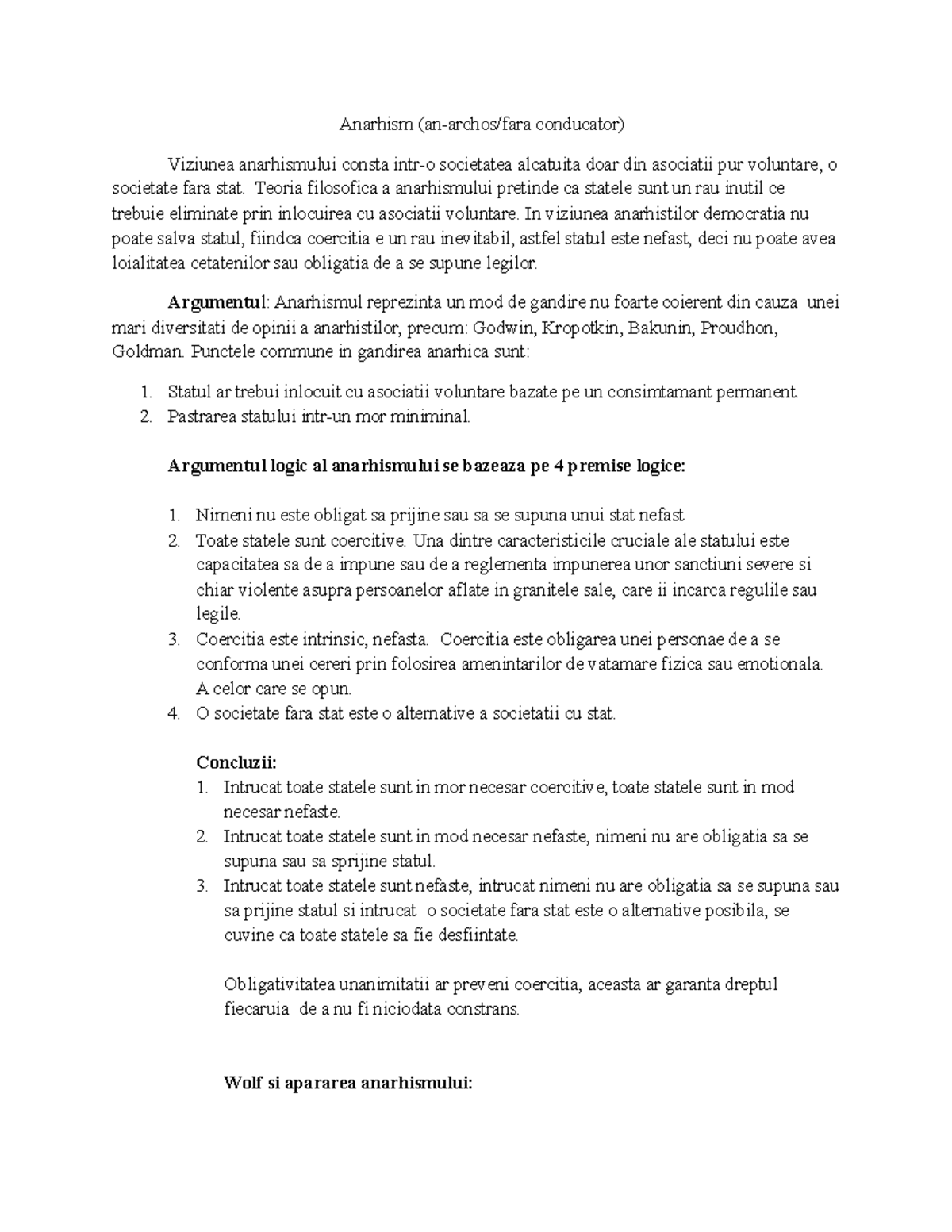 Anarhismul - anarhism - Anarhism (an-archos/fara conducator) Viziunea ...