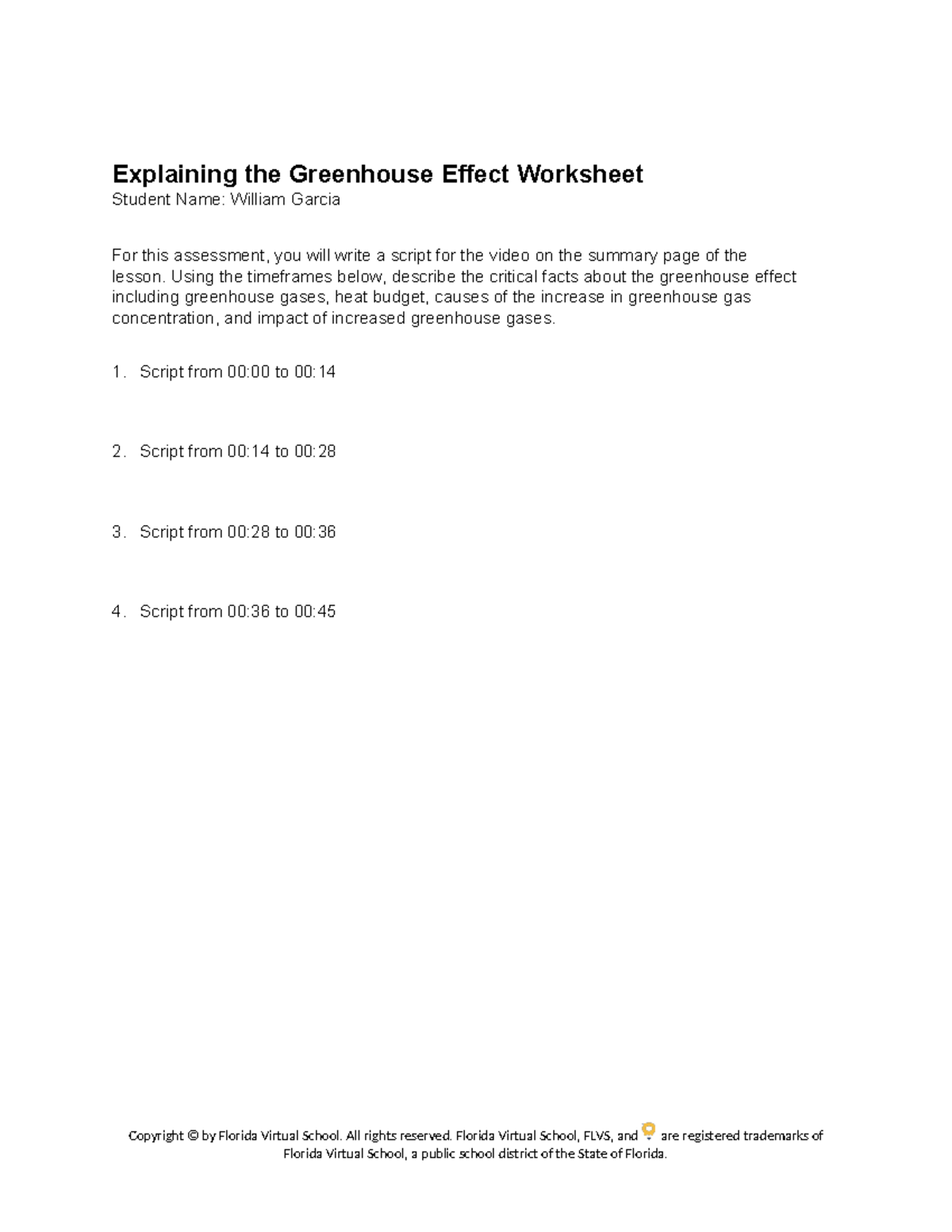 FLVS Science: Greenhouse Effect Worksheet & Video Script Guide - Studocu