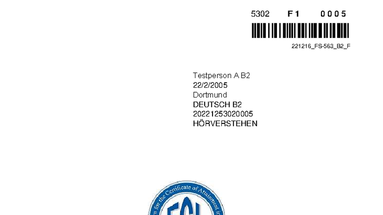 5302 F1 DEUTSCH B2 HÖRVERSTEHEN ERFASSUNGSBOGEN Answersheet - Studocu