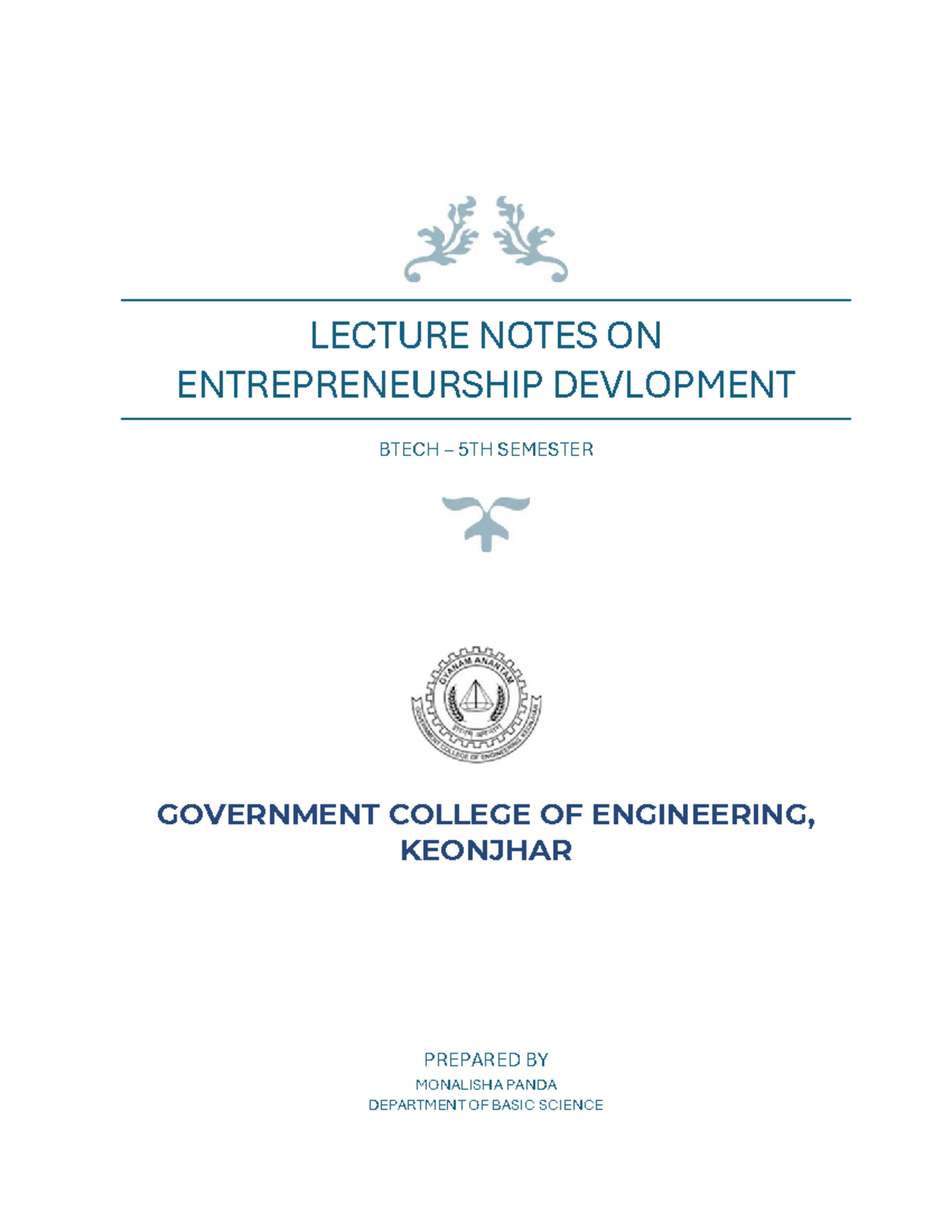 LECTURE NOTES ON ENTREPRENEURSHIP DEVELOPMENT (BTECH HSHS3002) - Studocu
