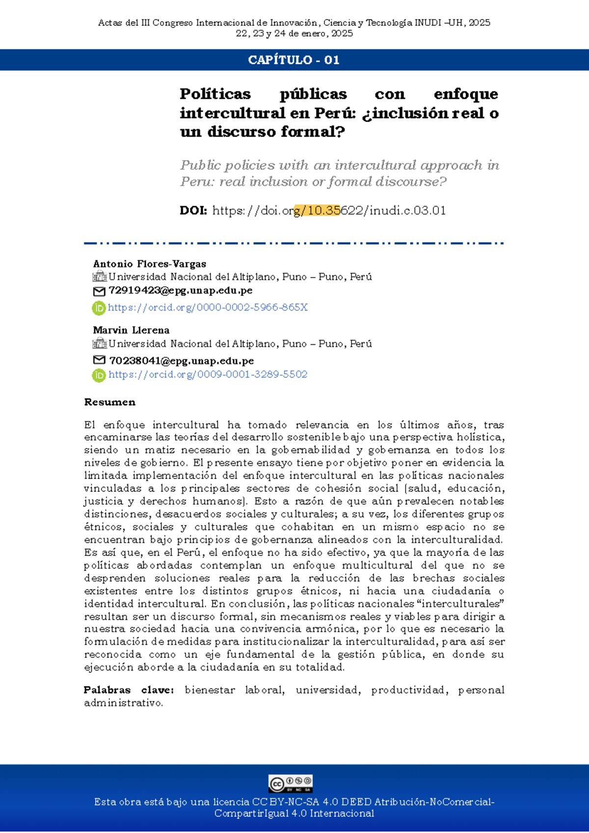 Políticas Públicas Interculturales en Perú: Realidad o Discurso Formal ...