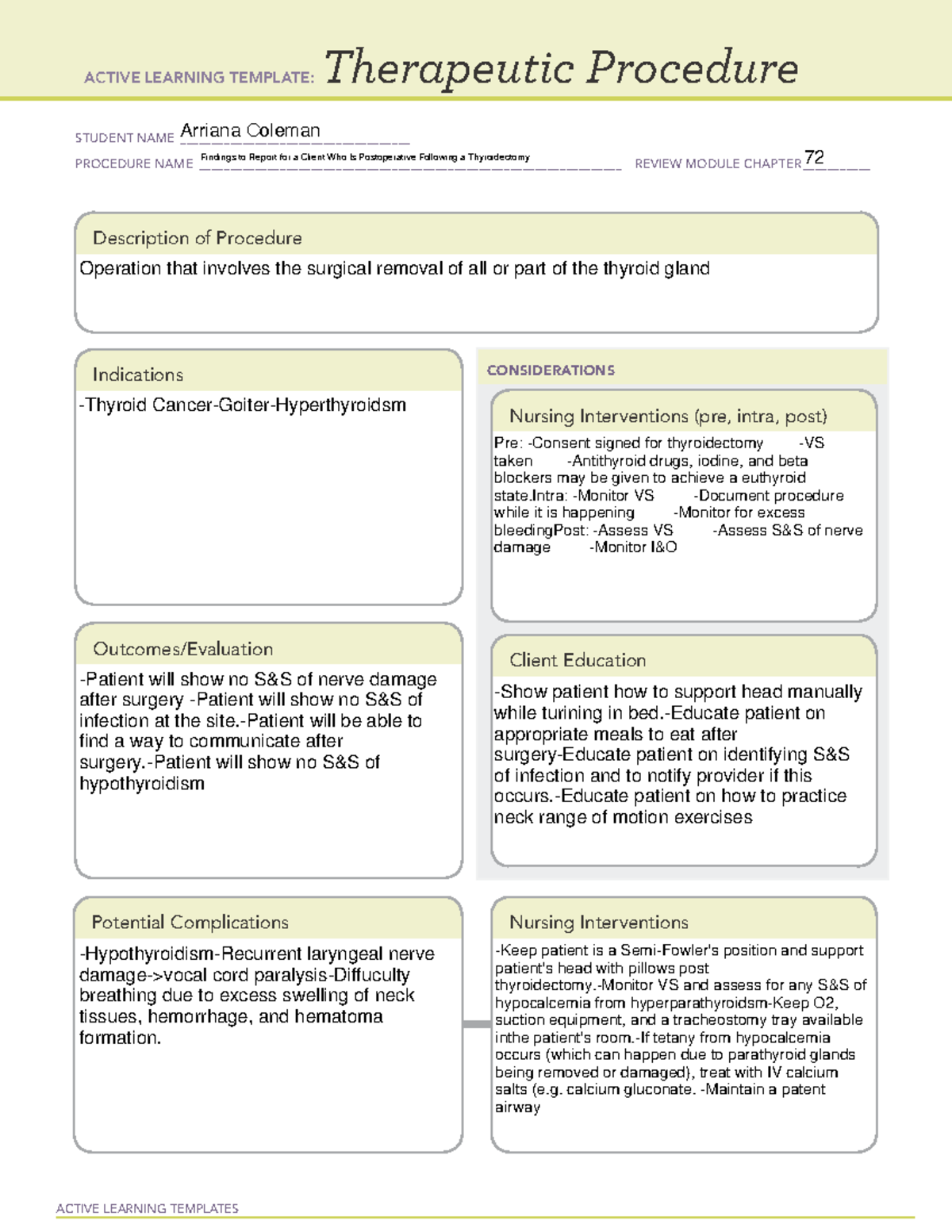 ACTIVE LEARNING TEMPLATE: Postoperative Care for Thyroidectomy - CA ...