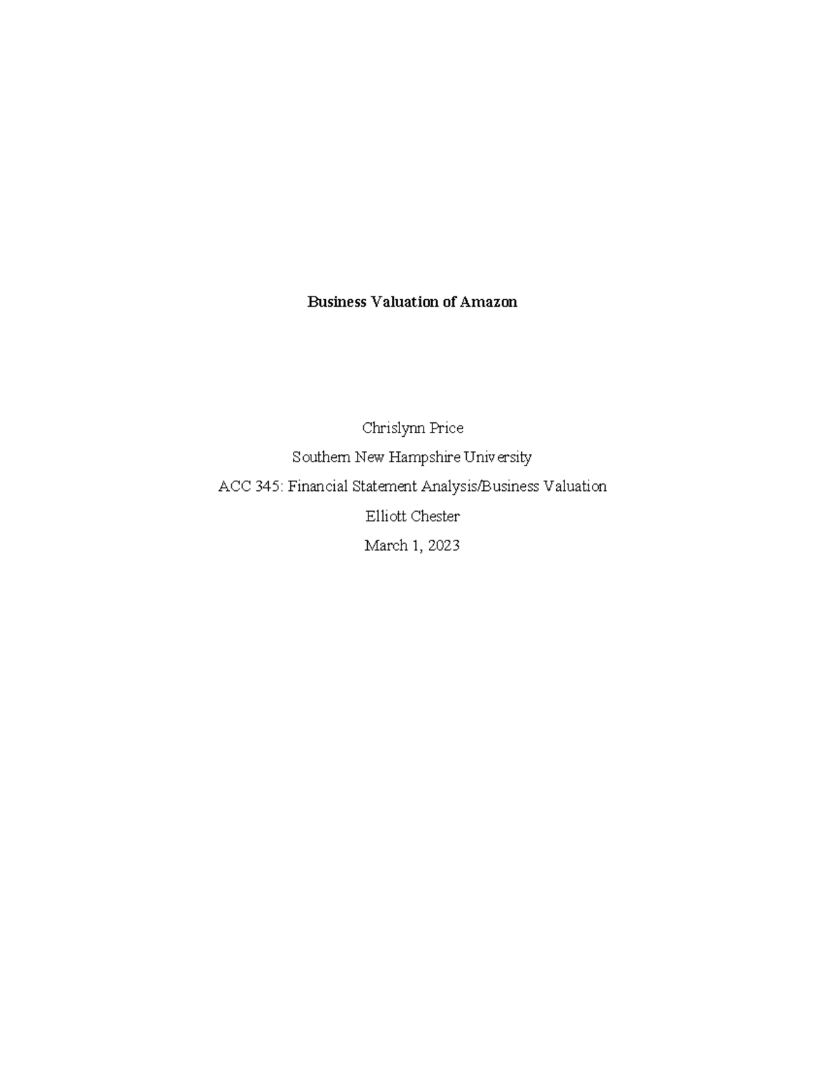 ACC 345 Business Valuation: Comprehensive Analysis of Amazon - Studocu