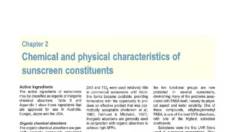 Chapter 2: Chemical & Physical Characteristics of Sunscreen ...