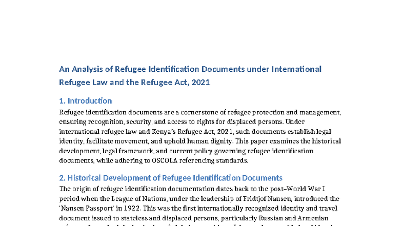Refugee Identification Documents Analysis: Legal Framework & History ...