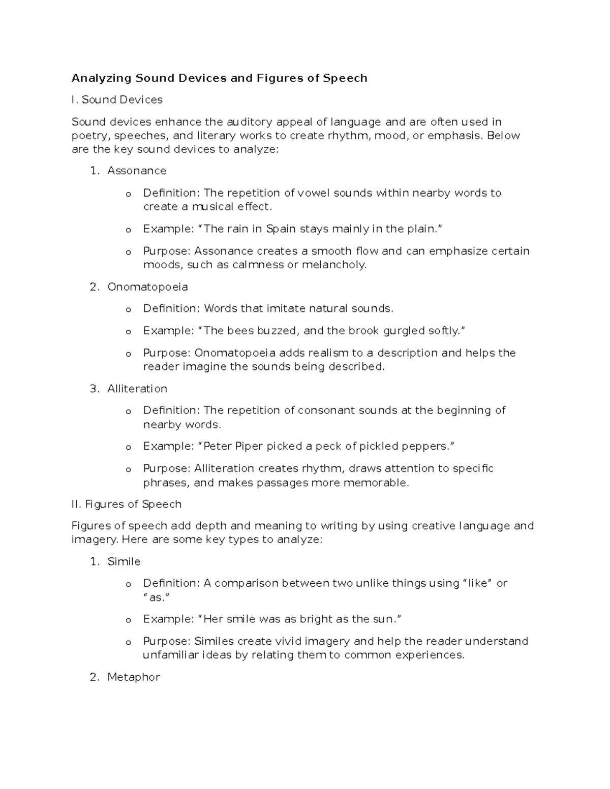 English 5 Q3: Analyzing Sound Devices & Figures of Speech Notes - Studocu