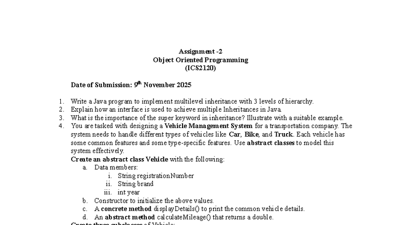 Assignment 2: Object Oriented Programming (ICS2120) Tasks and Concepts - Studocu