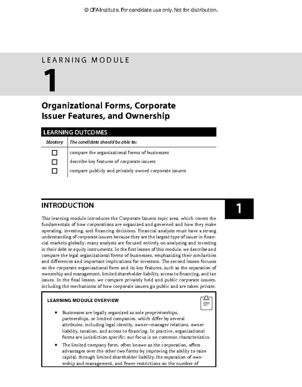 CFAI CFA1 CI Learning Module 1: Org Forms & Corporate Issuer Features ...