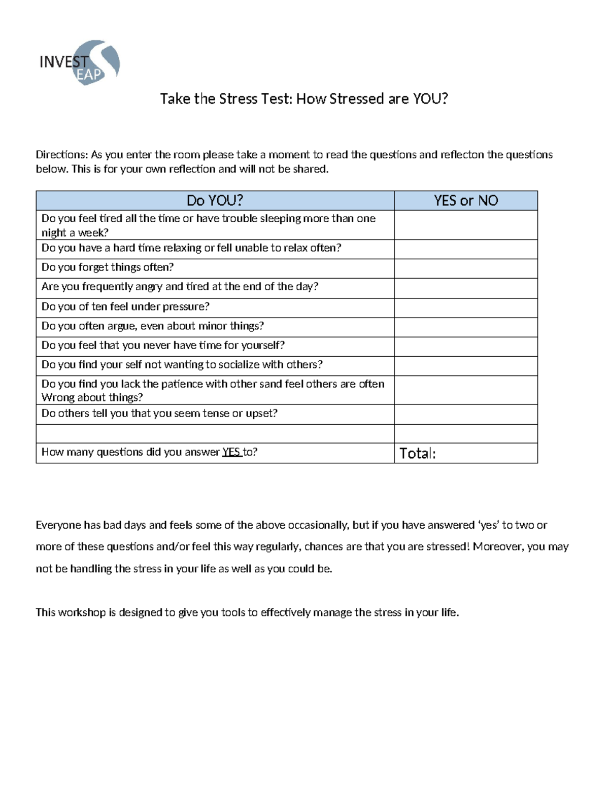 Stress Questionnaire: Assessing Your Stress Levels - PSY 101 - Studocu