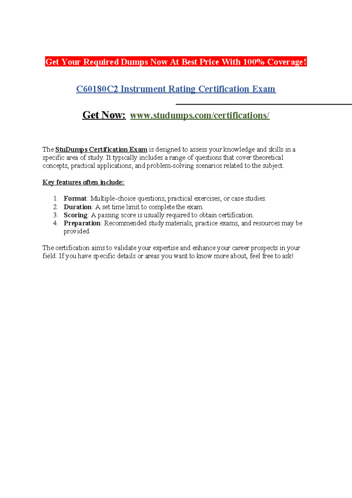 C60180 C2 Instrument Rating Certification Exam - Get Your Required ...