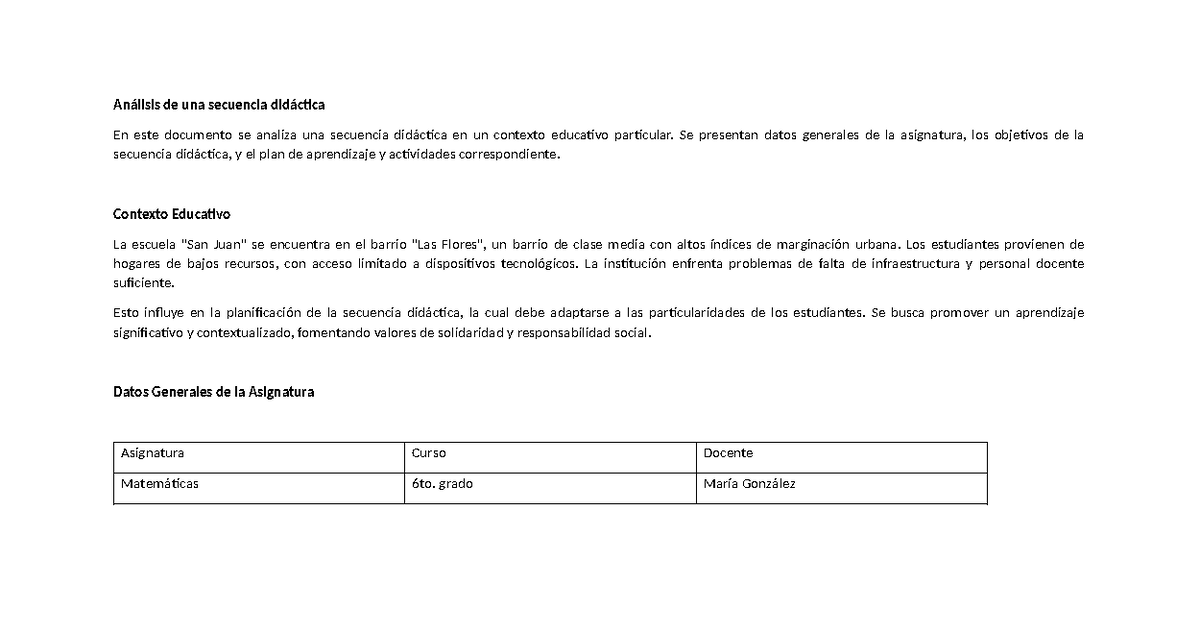 Análisis de secuencia didáctica en Matemáticas 6to. grado - Studocu