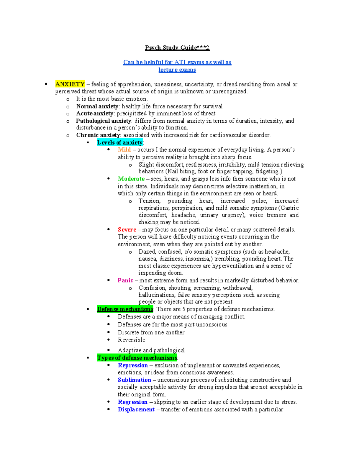 NR 326 Psych Study Guide 2: Key Concepts and Definitions - Studocu