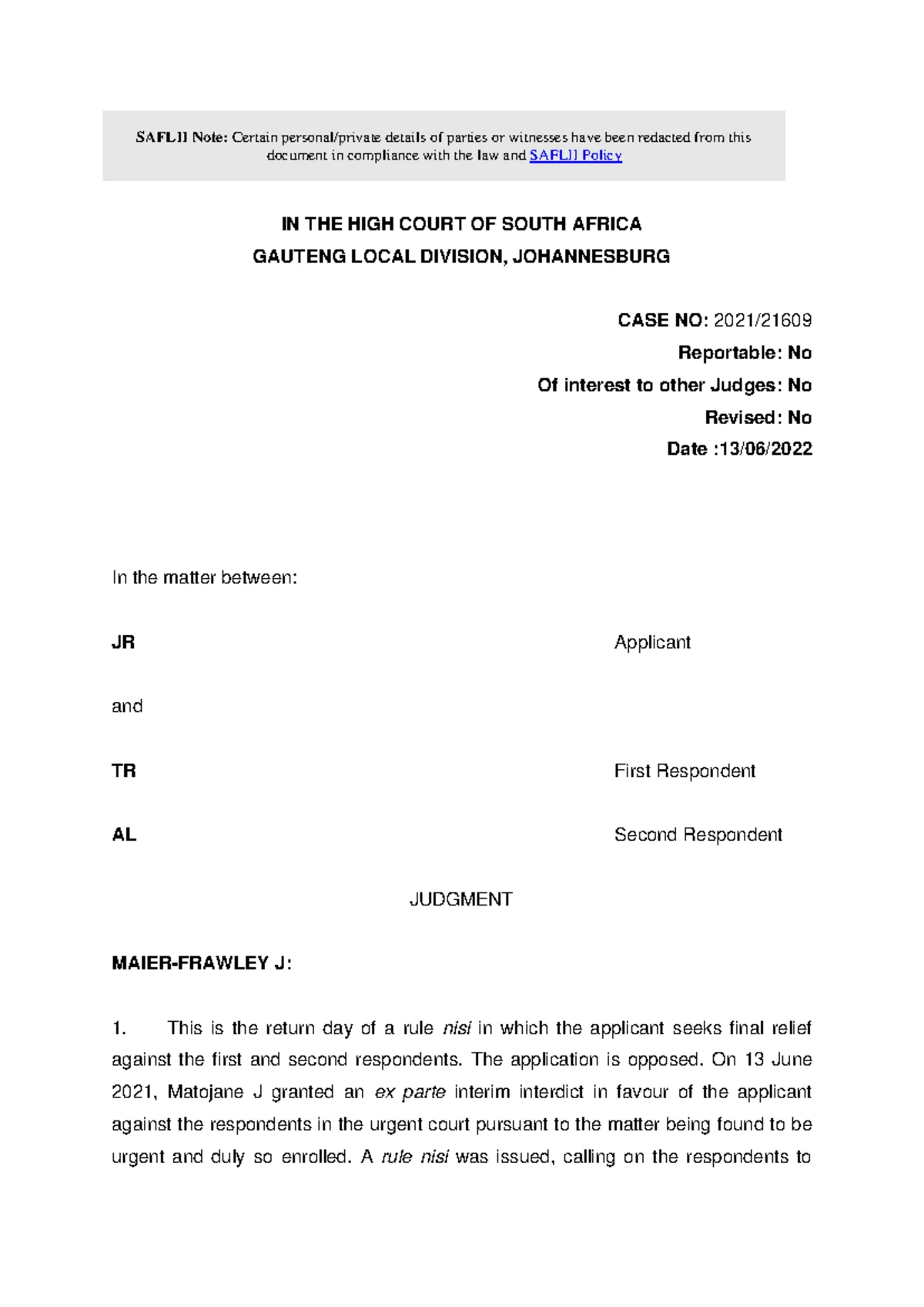 Understanding EX Parte, Rule Nisi, and Urgent Applications in Law - Studocu