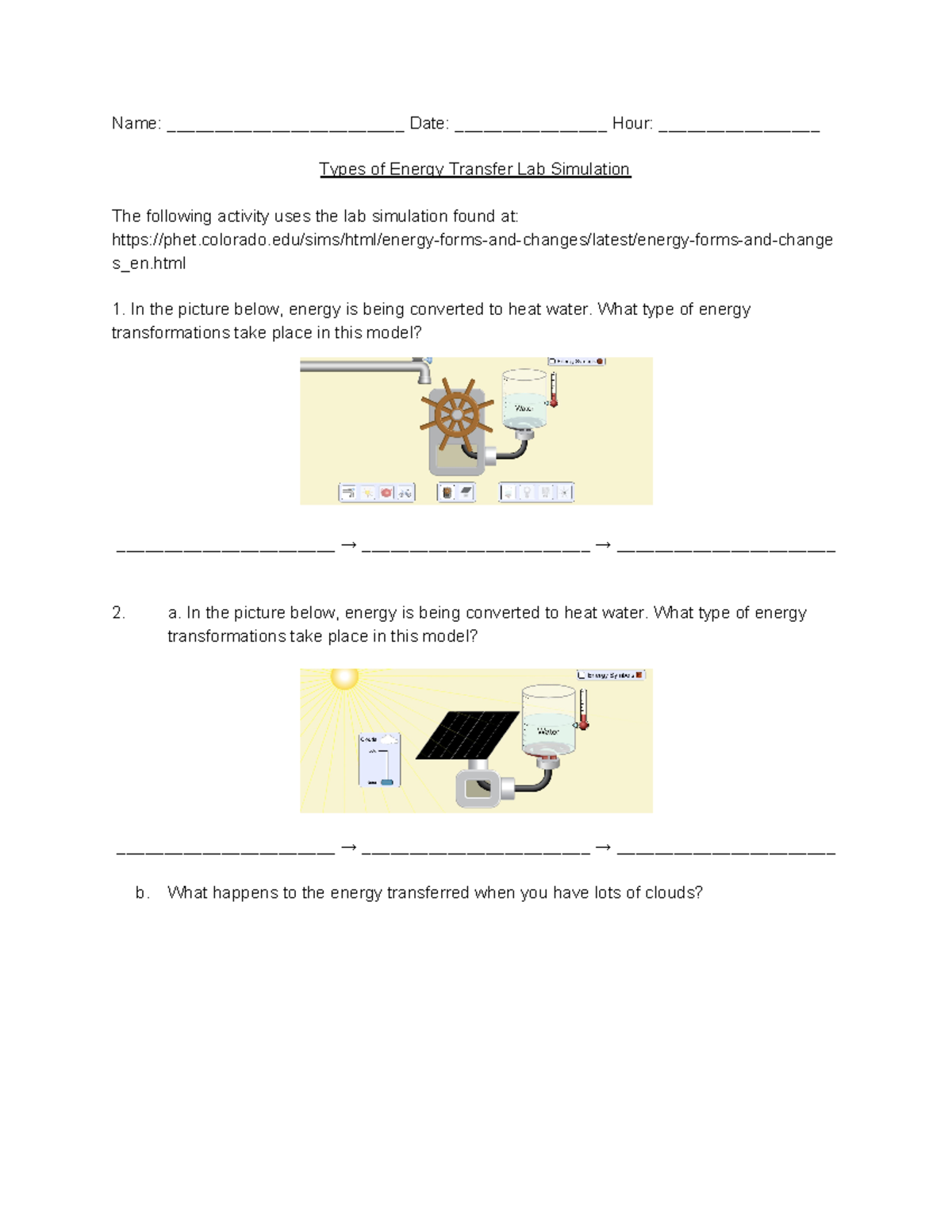 Lab Simulation on Types of Energy Transfer and Transformations - Studocu