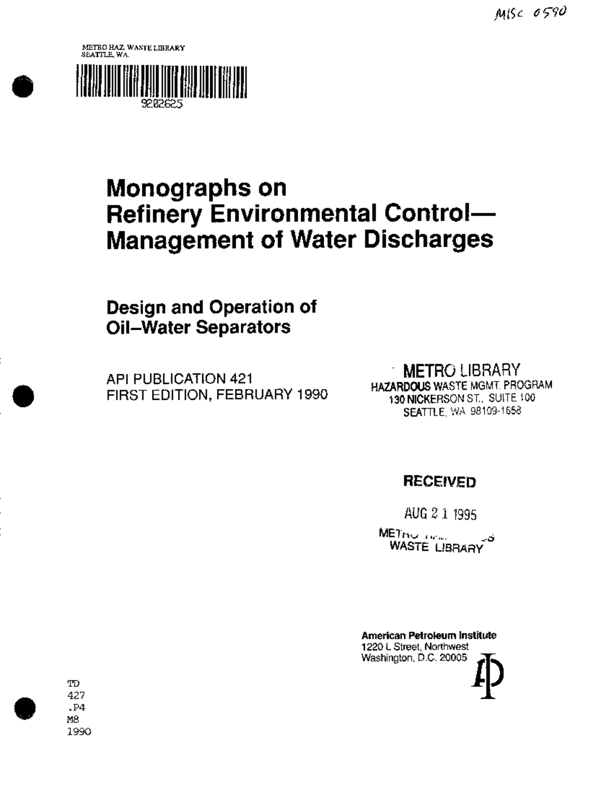 API 421 - Design & Operation of Oil-Water Separators - Studocu