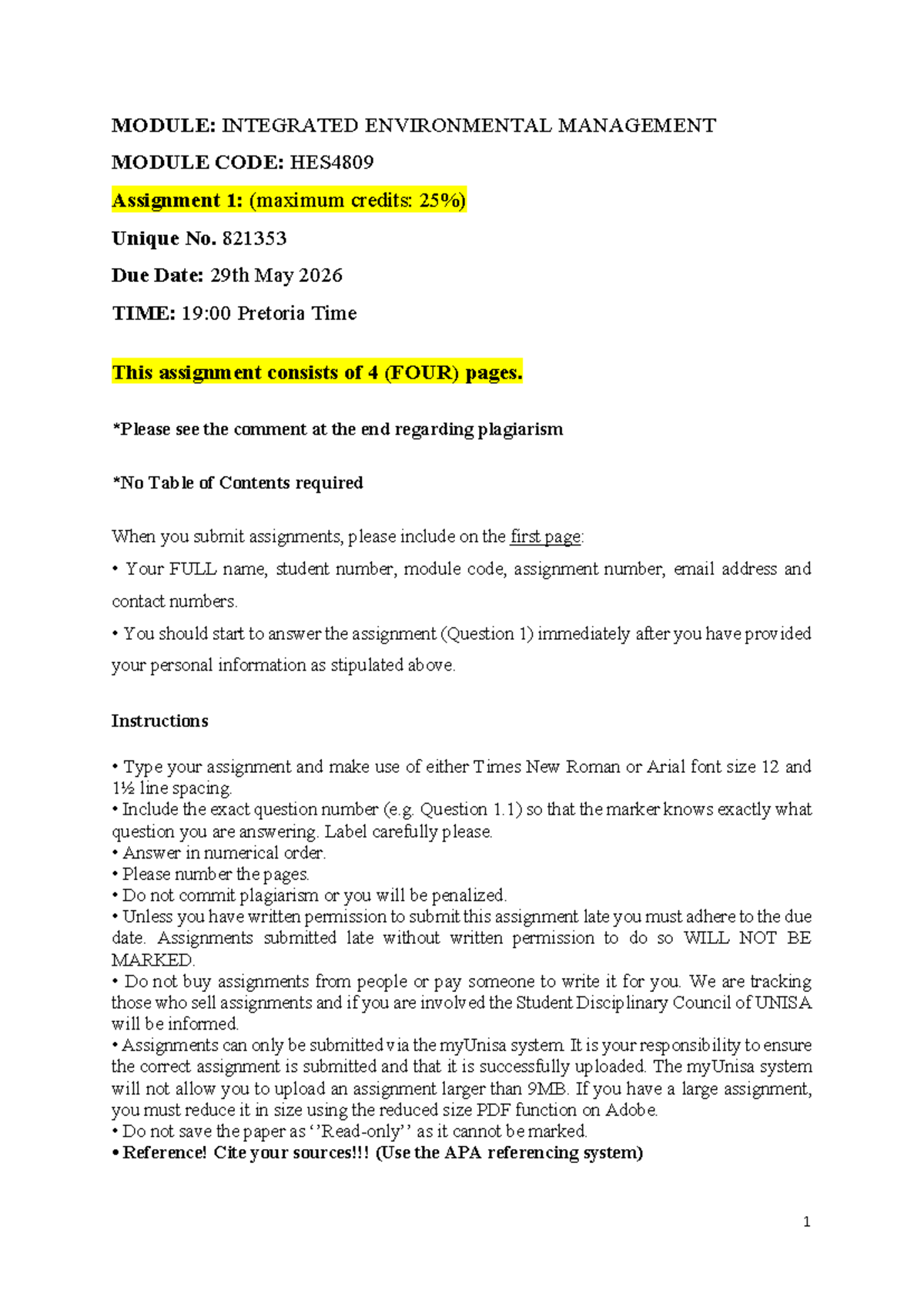 HES4809 Assignment 1: Integrated Environmental Management Case Study ...