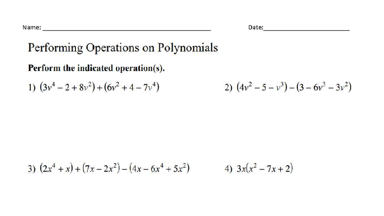 Assignment Operations on Polynomials.docx - Name: Date: Performing ...