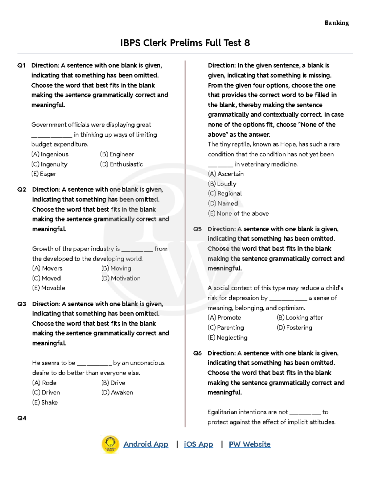 Drona BANK MOCK TEST - 12: English Language Practice and Solutions ...