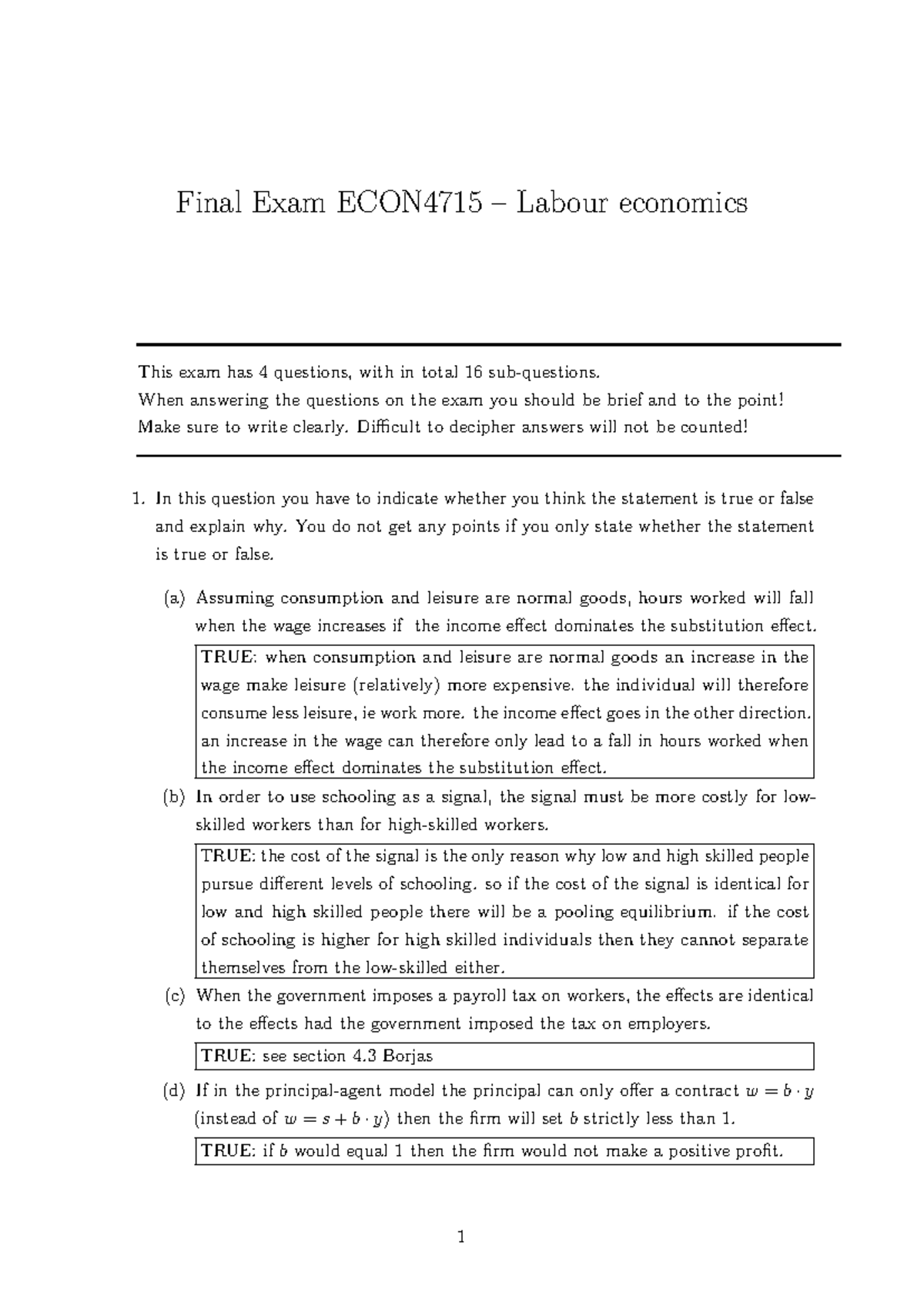 Final Exam ECON4715: Labour Economics Overview and Key Concepts - Studocu