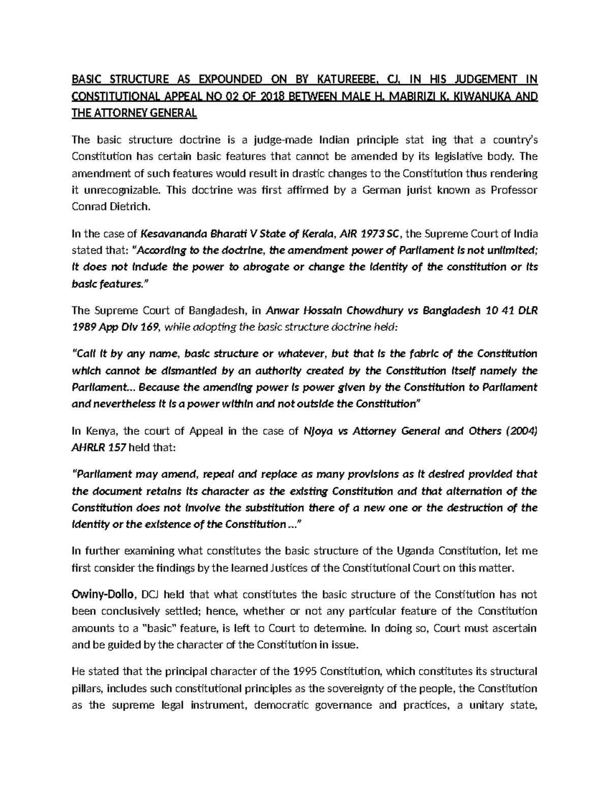 Basic Structure Doctrine in Constitutional Law: Insights from Appeal No ...