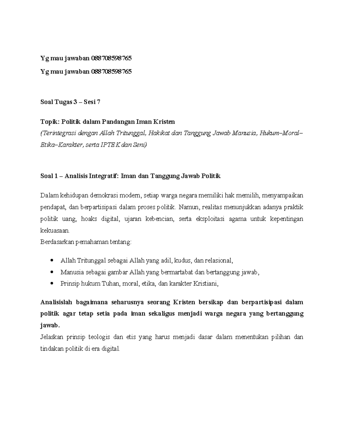 Tugas 3: Politik dalam Pandangan Iman Kristen (Pendidikan Agama Kristen ...