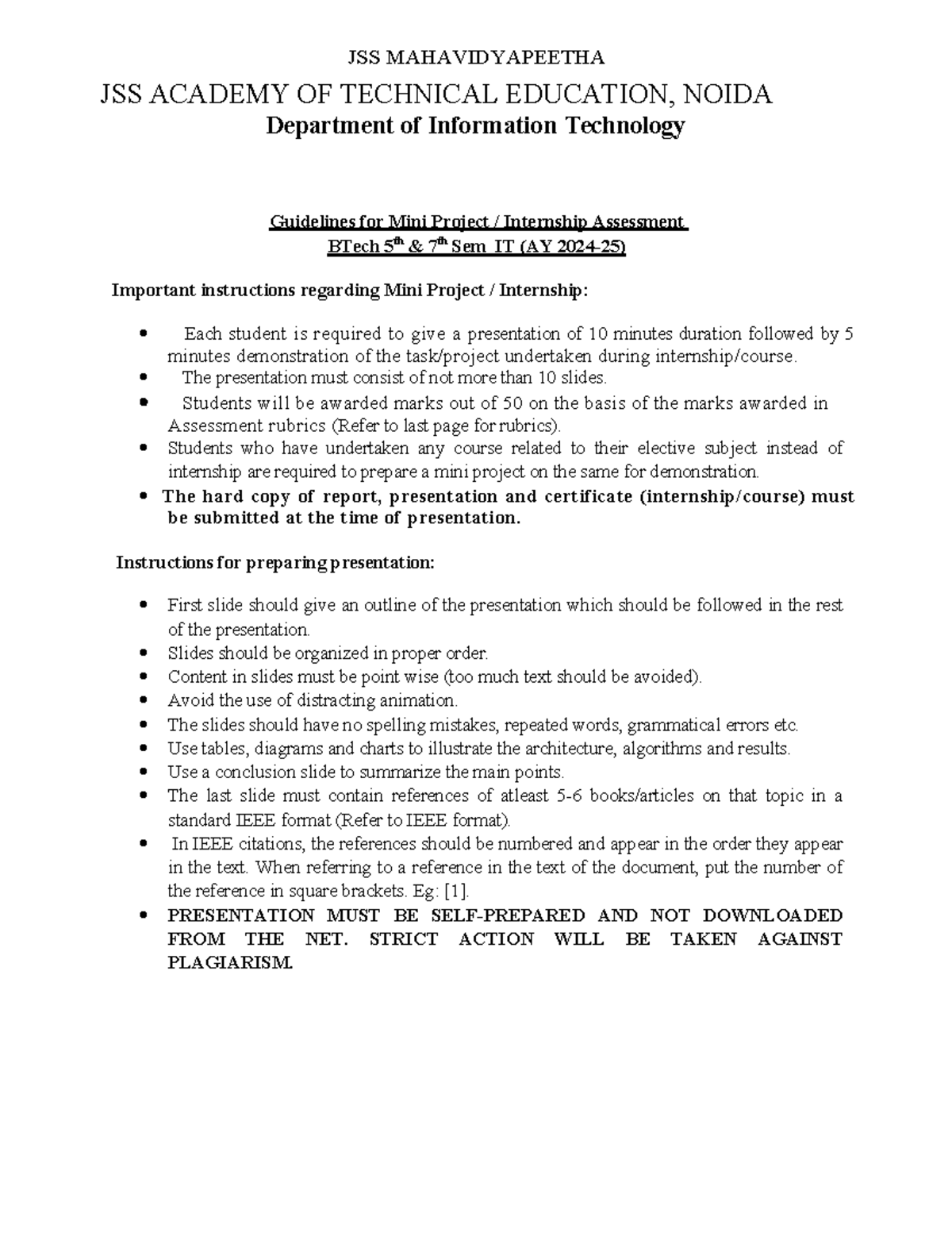 IIIrd & IVth year mini project guidelines 2024-25 - JSS MAHAVIDYAPEETHA ...