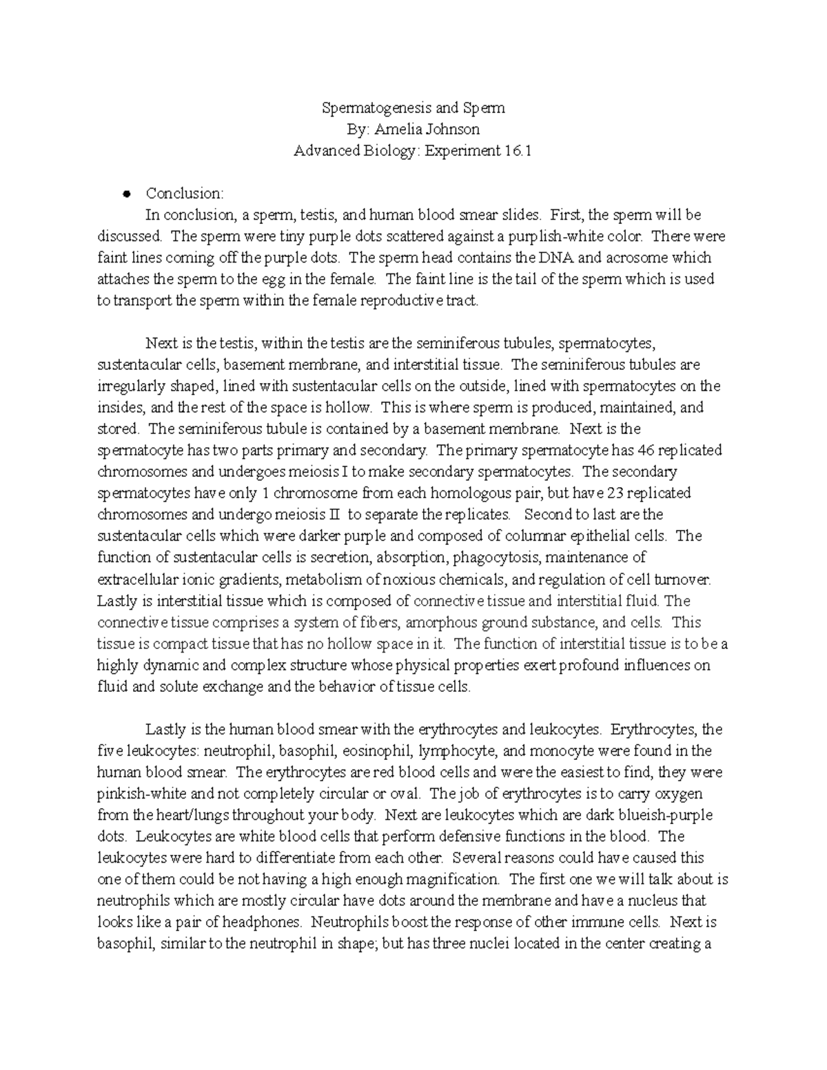Advanced Biology: Experiment 16 - Insights into Spermatogenesis and ...