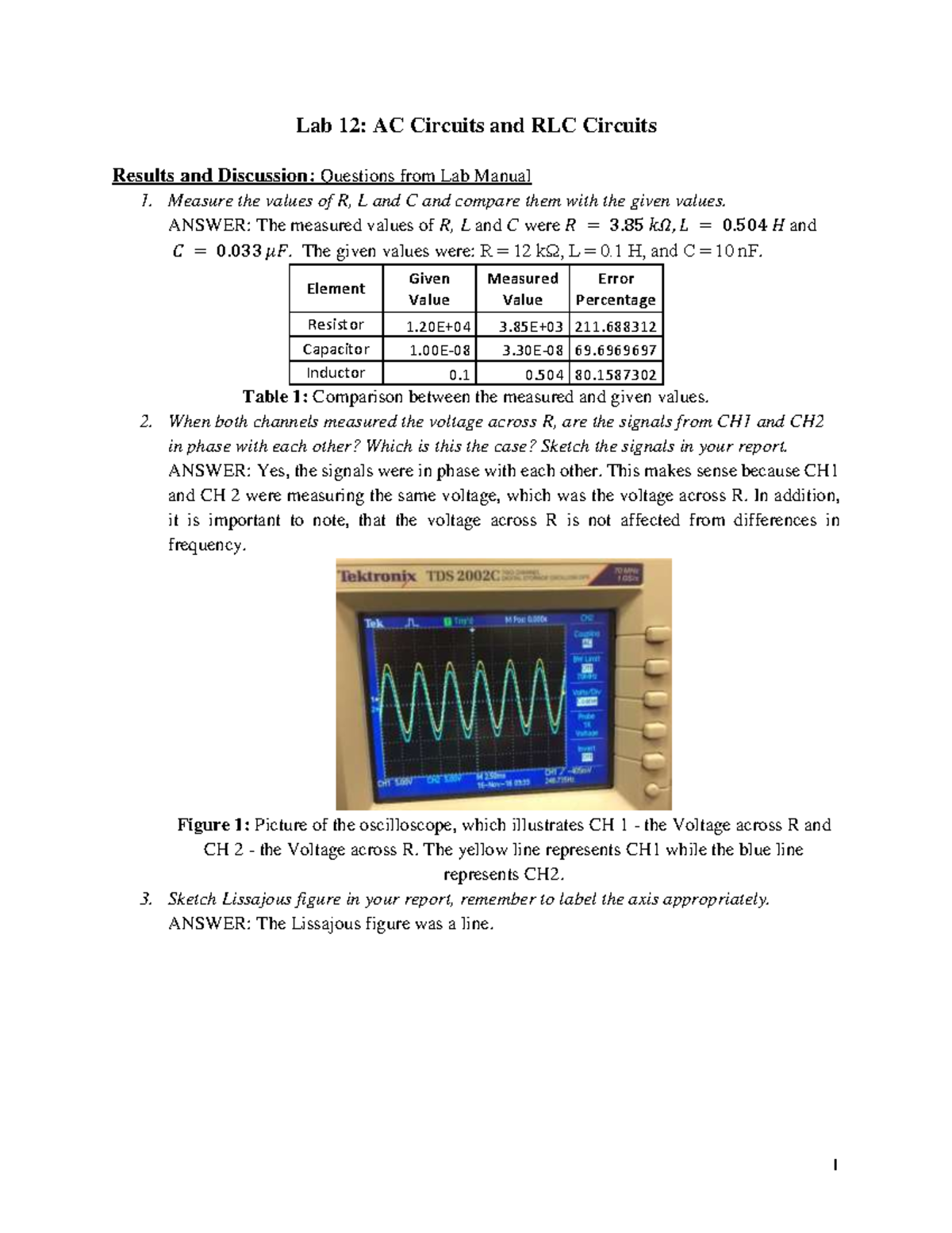 Lab 12 AC Circuits and RLC Circuits - Lab 12: AC Circuits and RLC ...