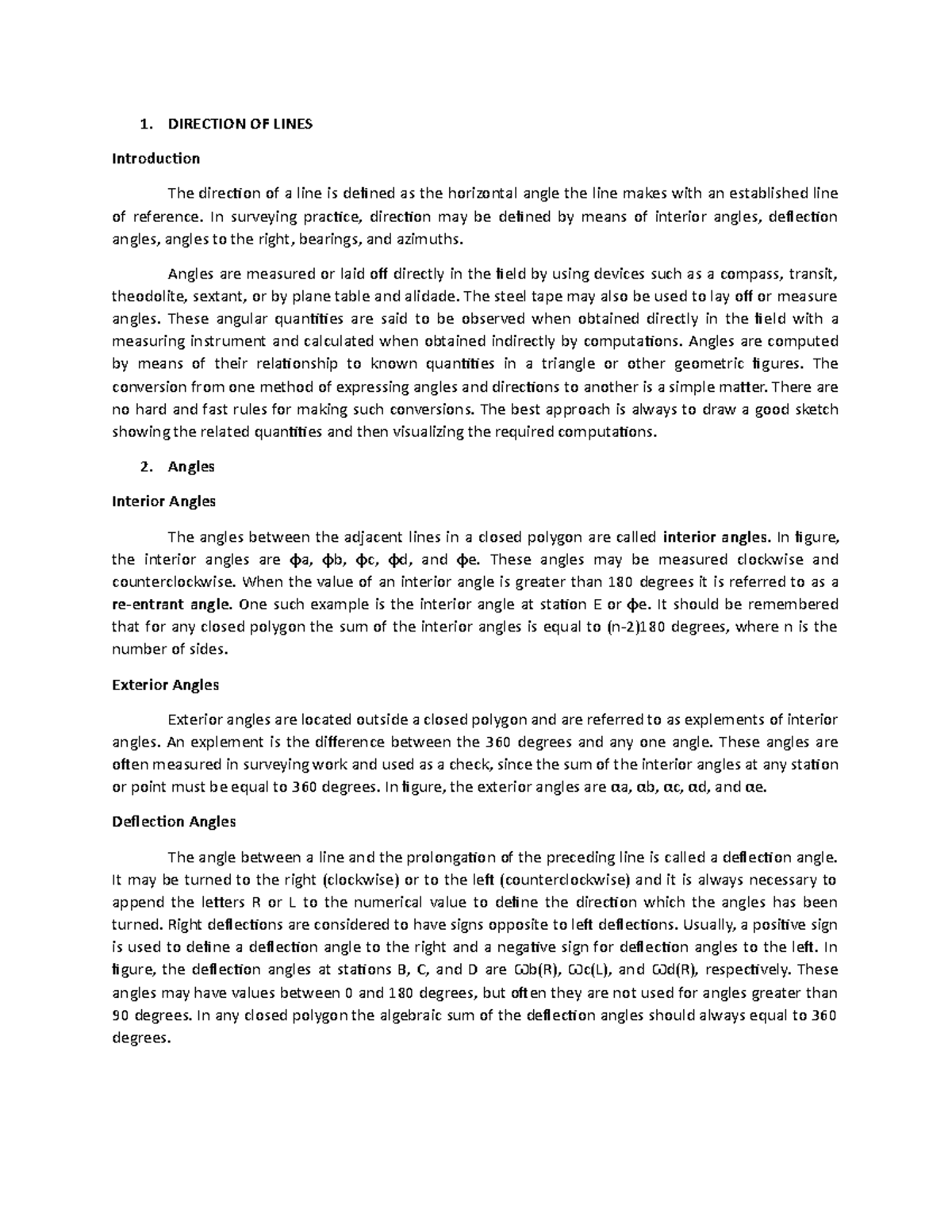 Measurement of Angles and Directions - 1. DIRECTION OF LINES ...