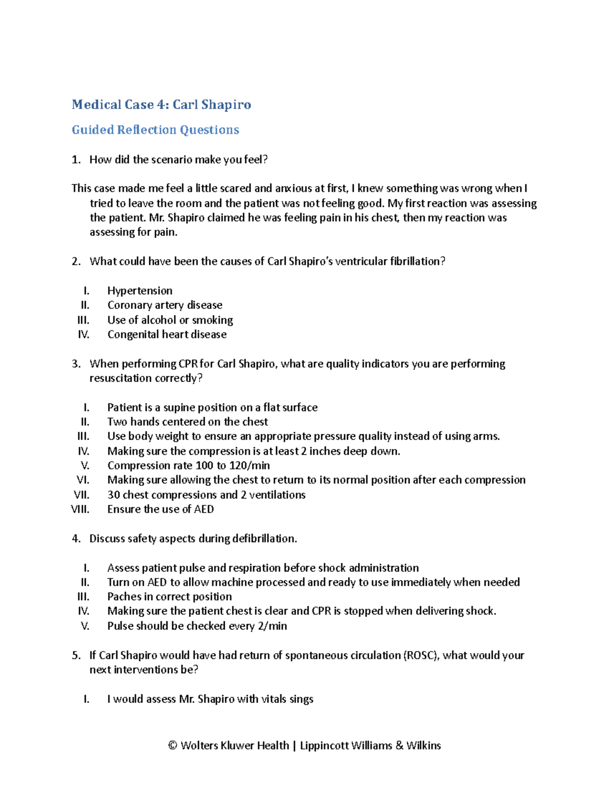 Medical Case Study: Analysis of Carl Shapiro's Cardiac Arrest Situation ...
