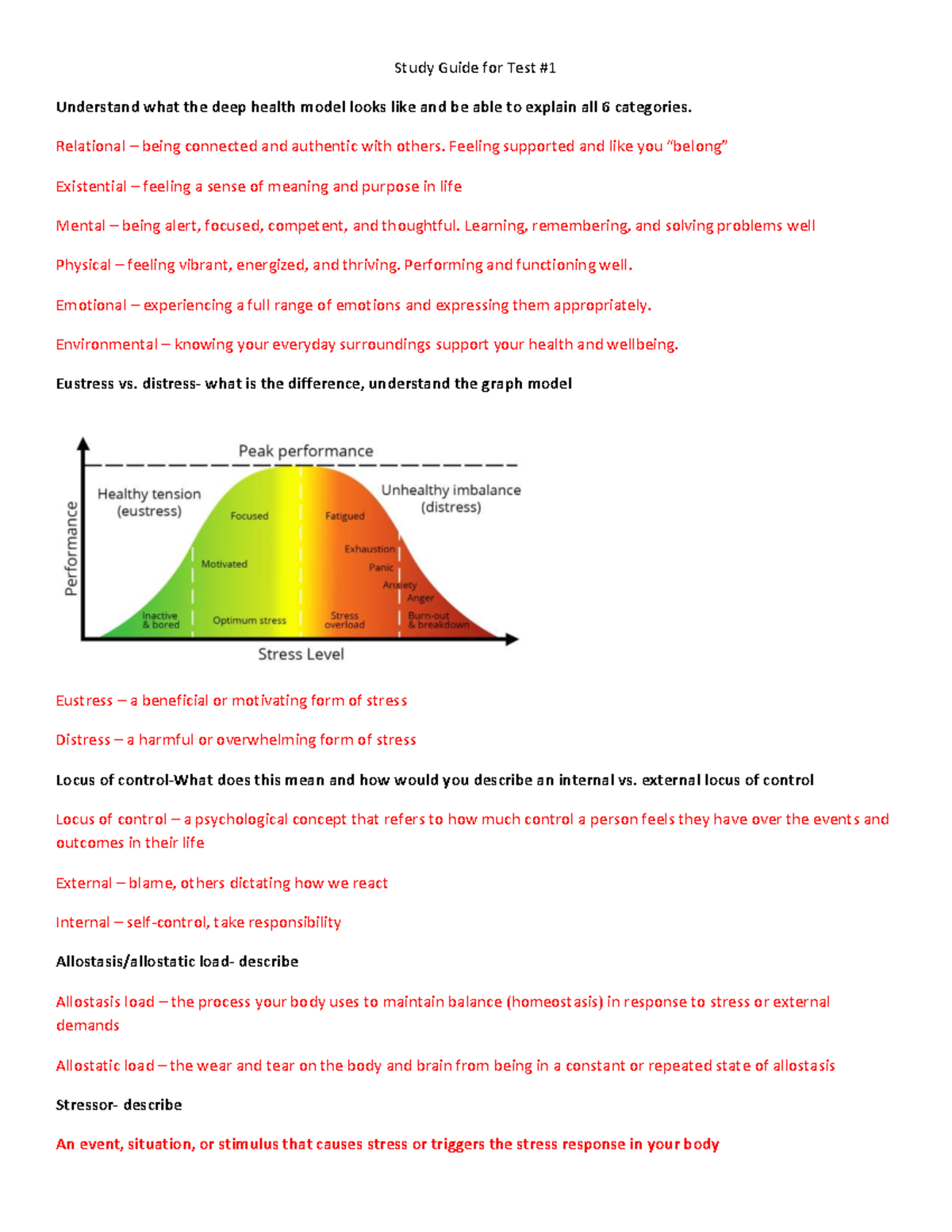 Study Guide for Test #1: Understanding Stress Management Concepts - Studocu