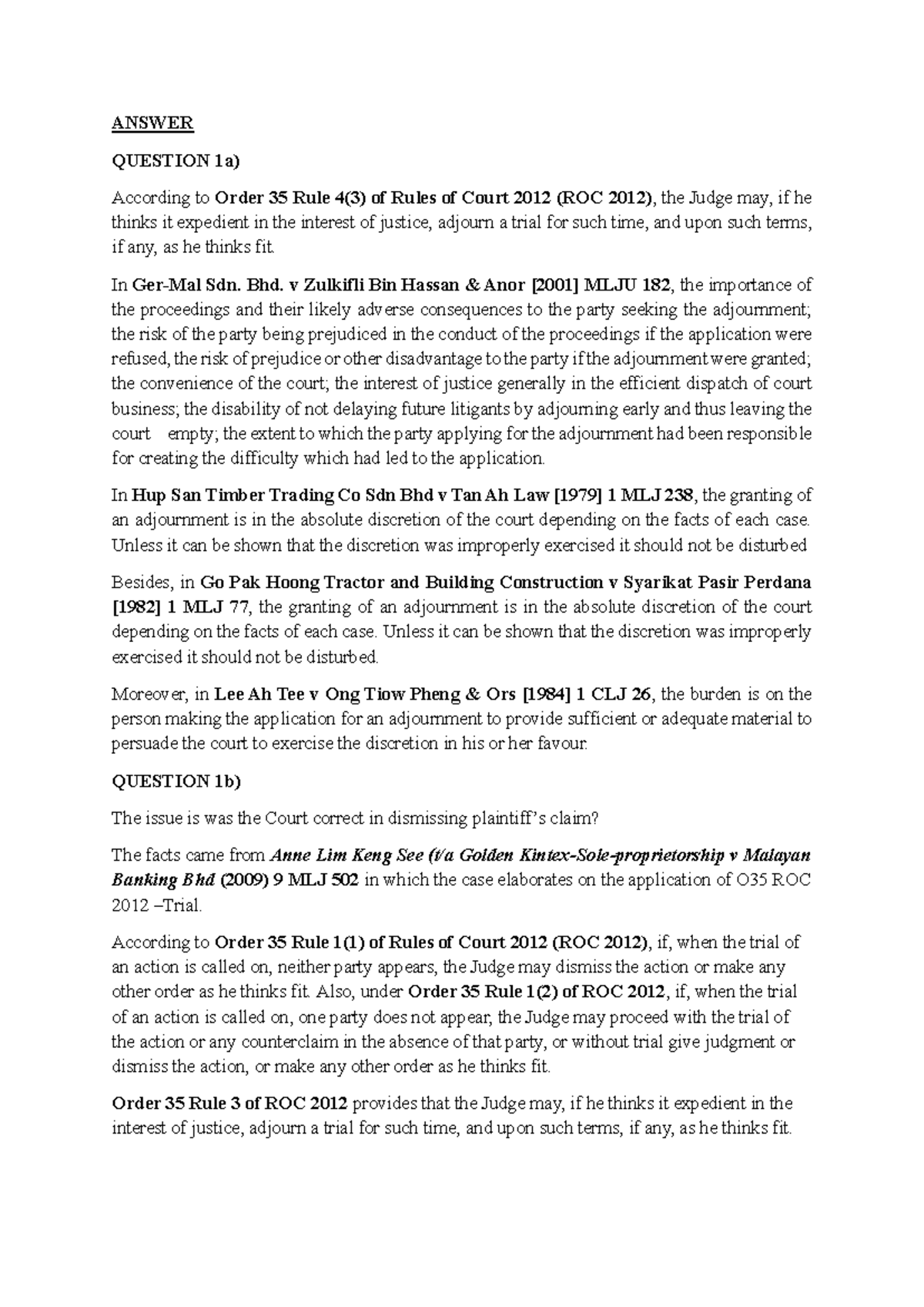 UCV 10 - Analysis of Adjournment and Dismissal in Court Proceedings ...