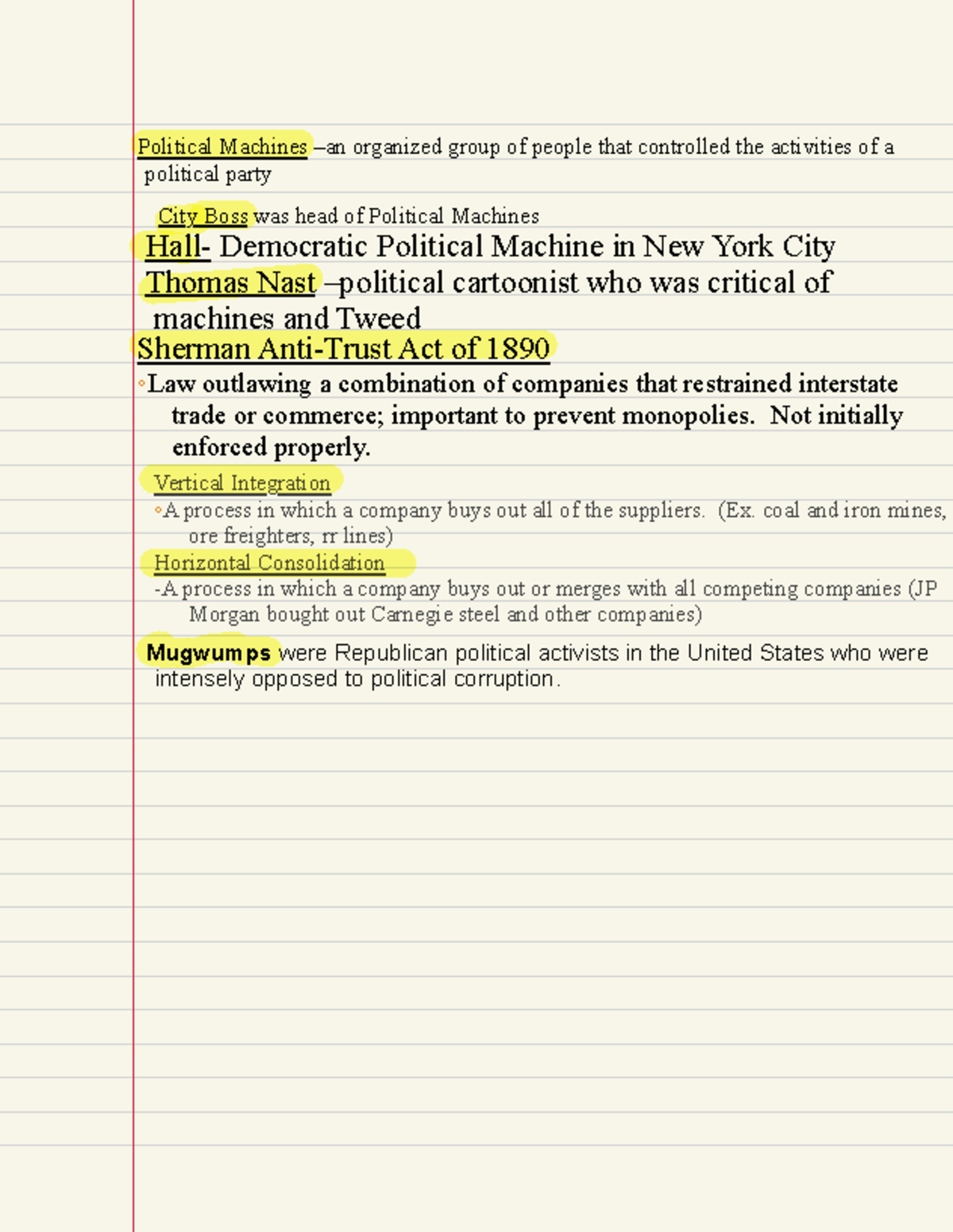 Chapter 16 - Notes - Political Machines –an organized group of people ...