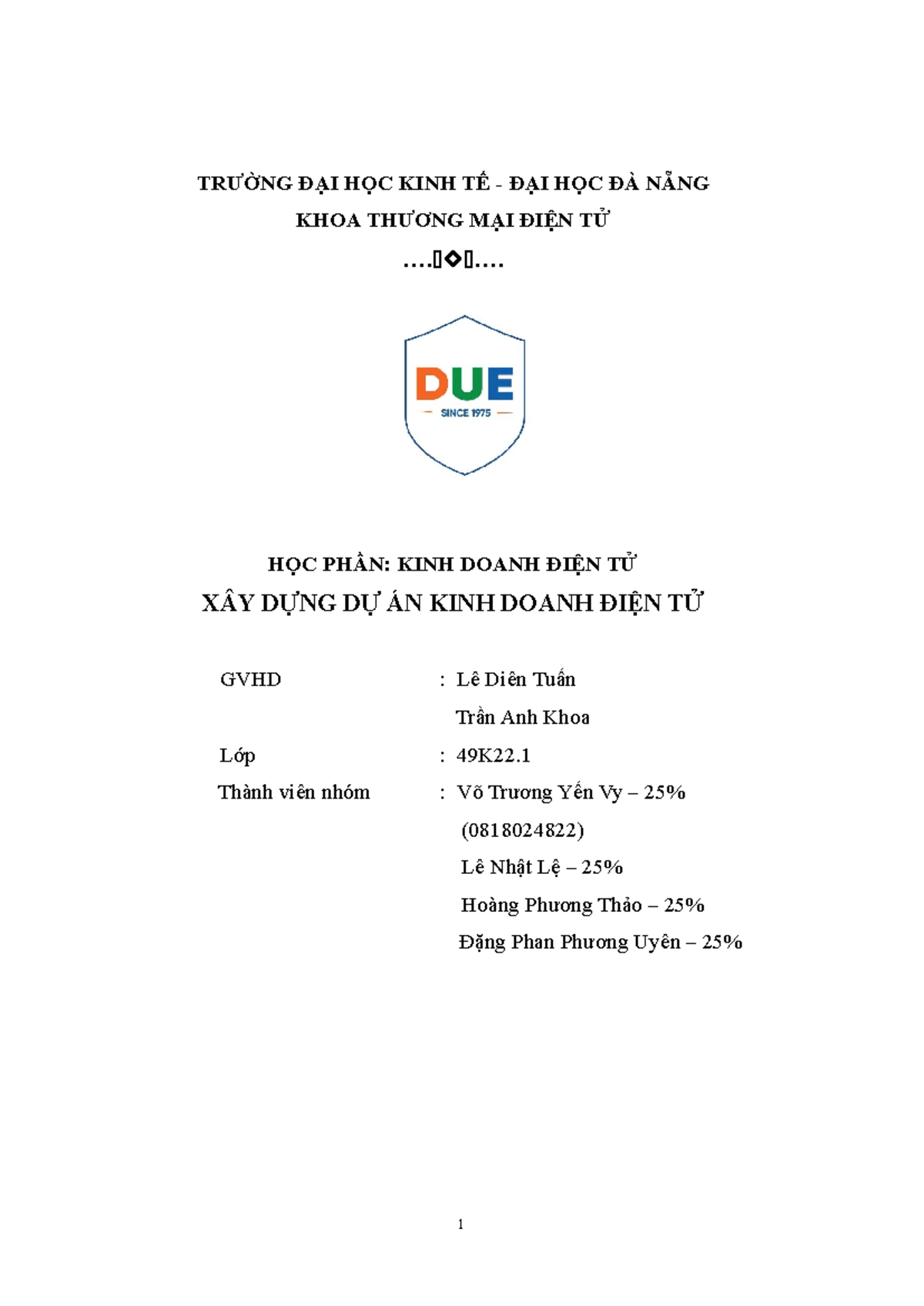 Dự Án Kinh Doanh Điện Tử Nhóm 2 - 49K22.1 - Studocu