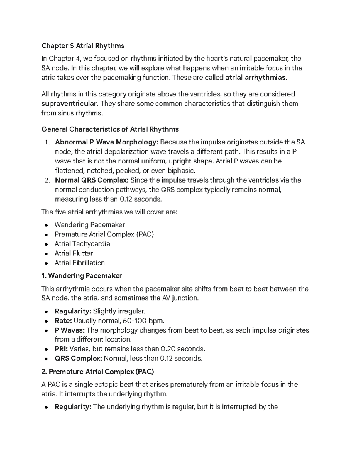 Atrial Rhythms: Characteristics & Types - Chapter 5 Notes - Studocu