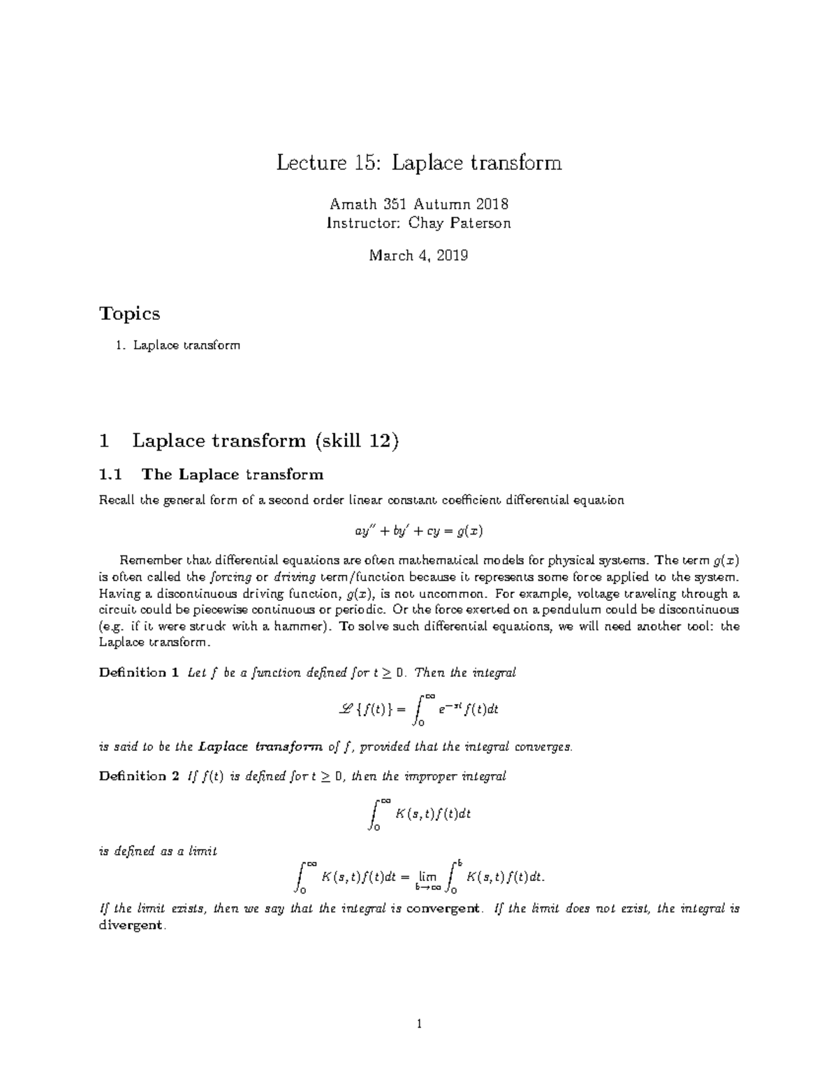 AMATH 351 Winter Quarter 2019 Lecture 15 - Lecture 15: Laplace ...