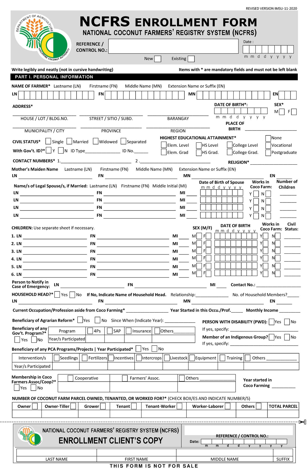 NCFRS Enrollment Form Final Version for Farmers' Registration - Studocu