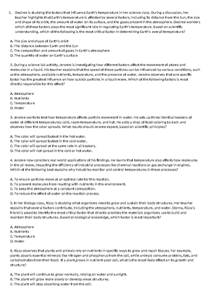 PISA Questions - The cleaning of water often happens in several steps ...