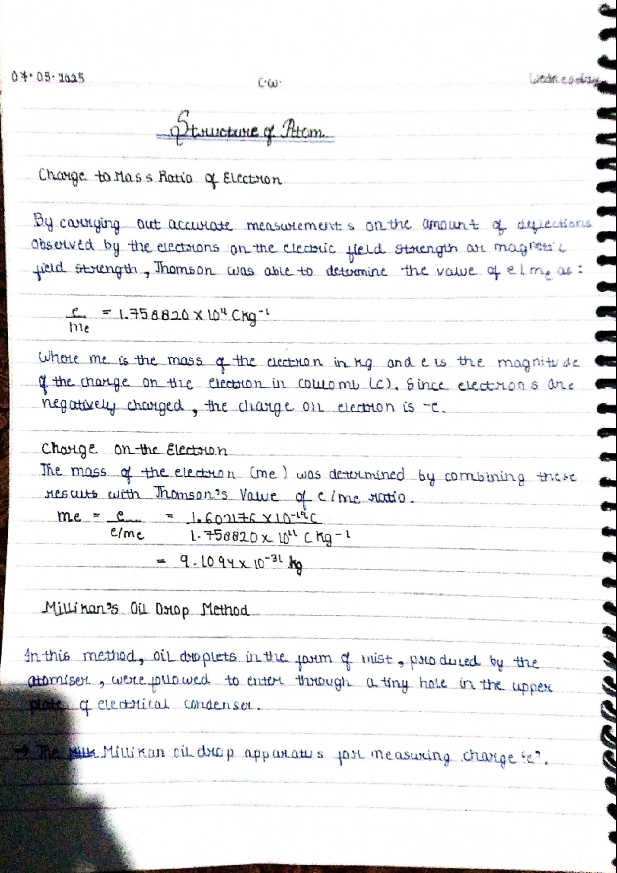 Structure of Atom: Summary of Key Concepts and Measurements - Studocu