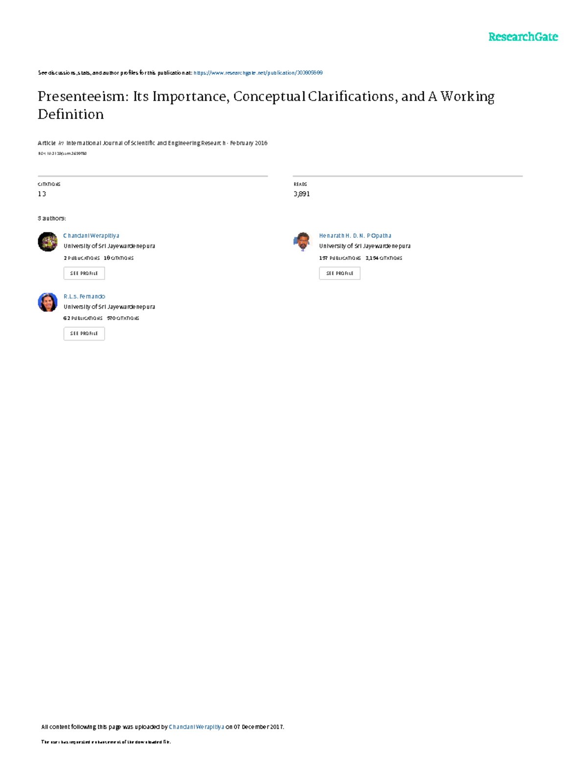 Presenteeism: Importance, Conceptual Clarifications, and Definition ...