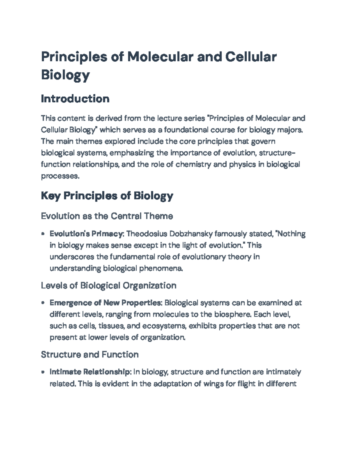 Principles of Molecular and Cellular Biology (BIO101) Lecture Notes ...