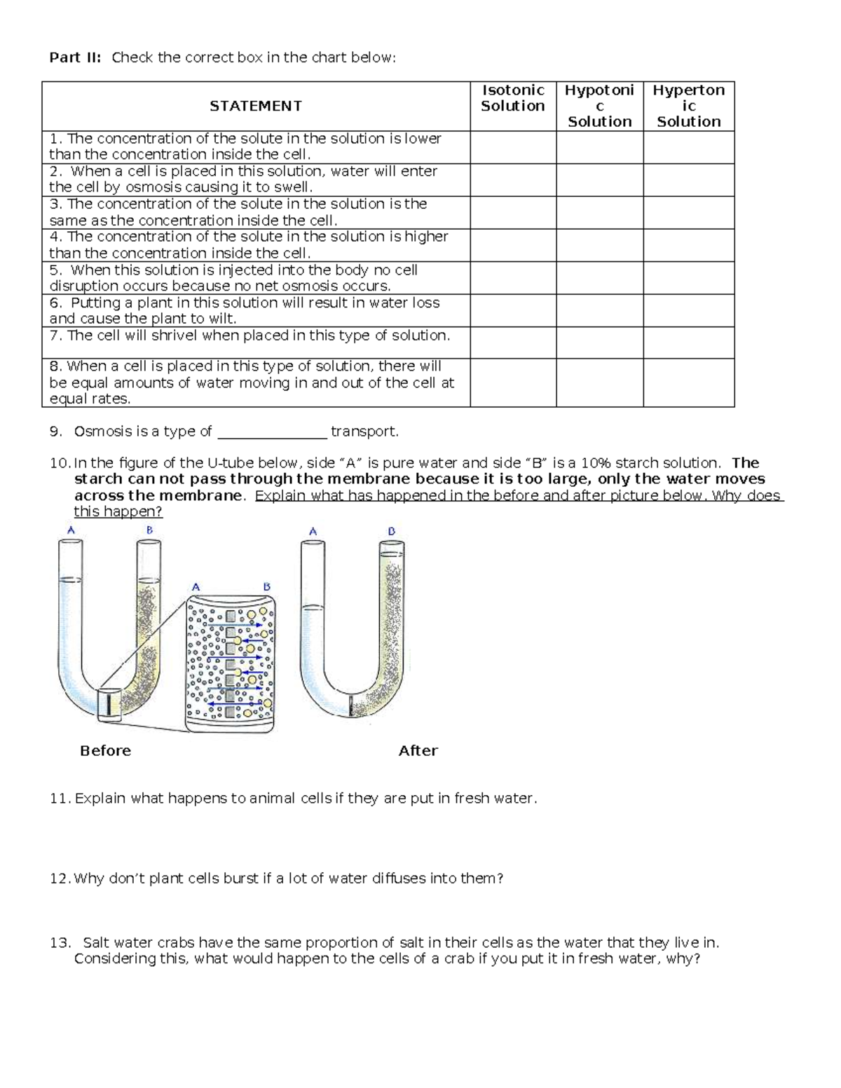 Osmosis Homework Worksheet: Understanding Isotonic, Hypertonic, and ...