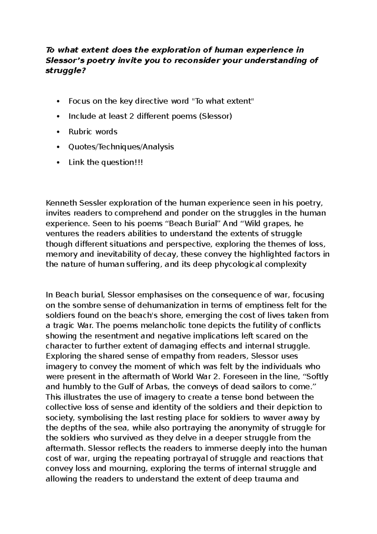 To what extent does the exploration of human experience in Slessor ...
