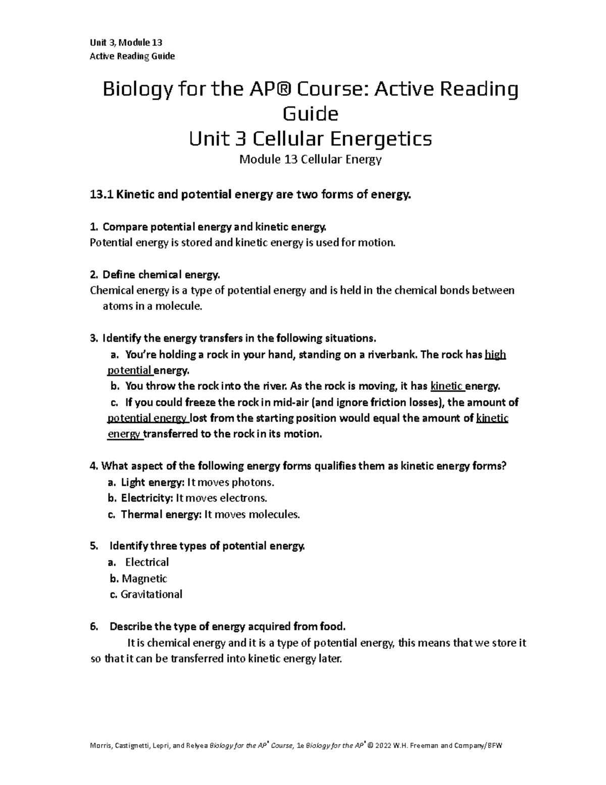 Unit 3 Module 13 Active Reading Guide - AP Biology - Studocu